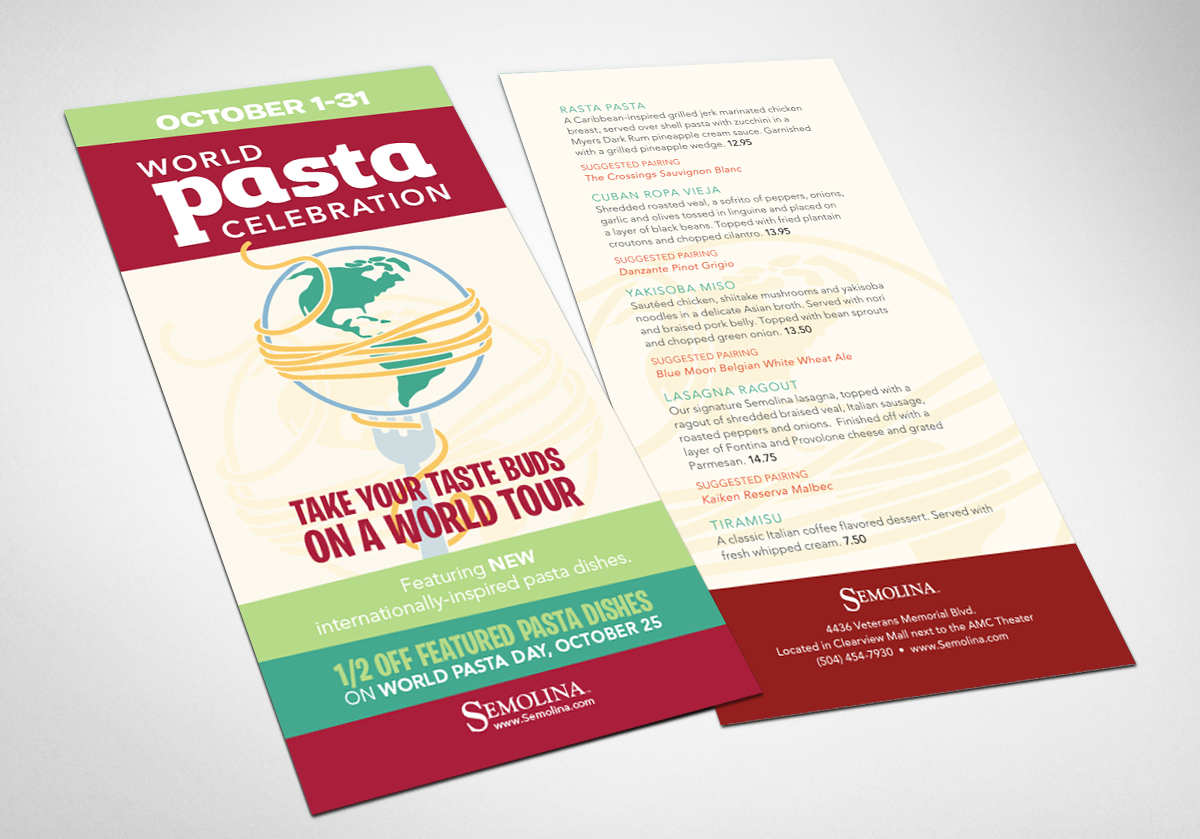 Semolina World Pasta Day Creative + Menu | Good Work Marketing
